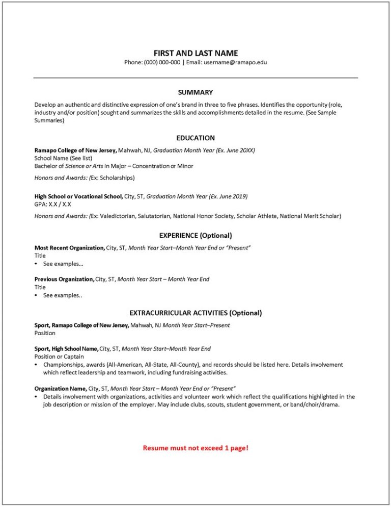 First Year Resume - Cahill Career Development Center || Ramapo College ...