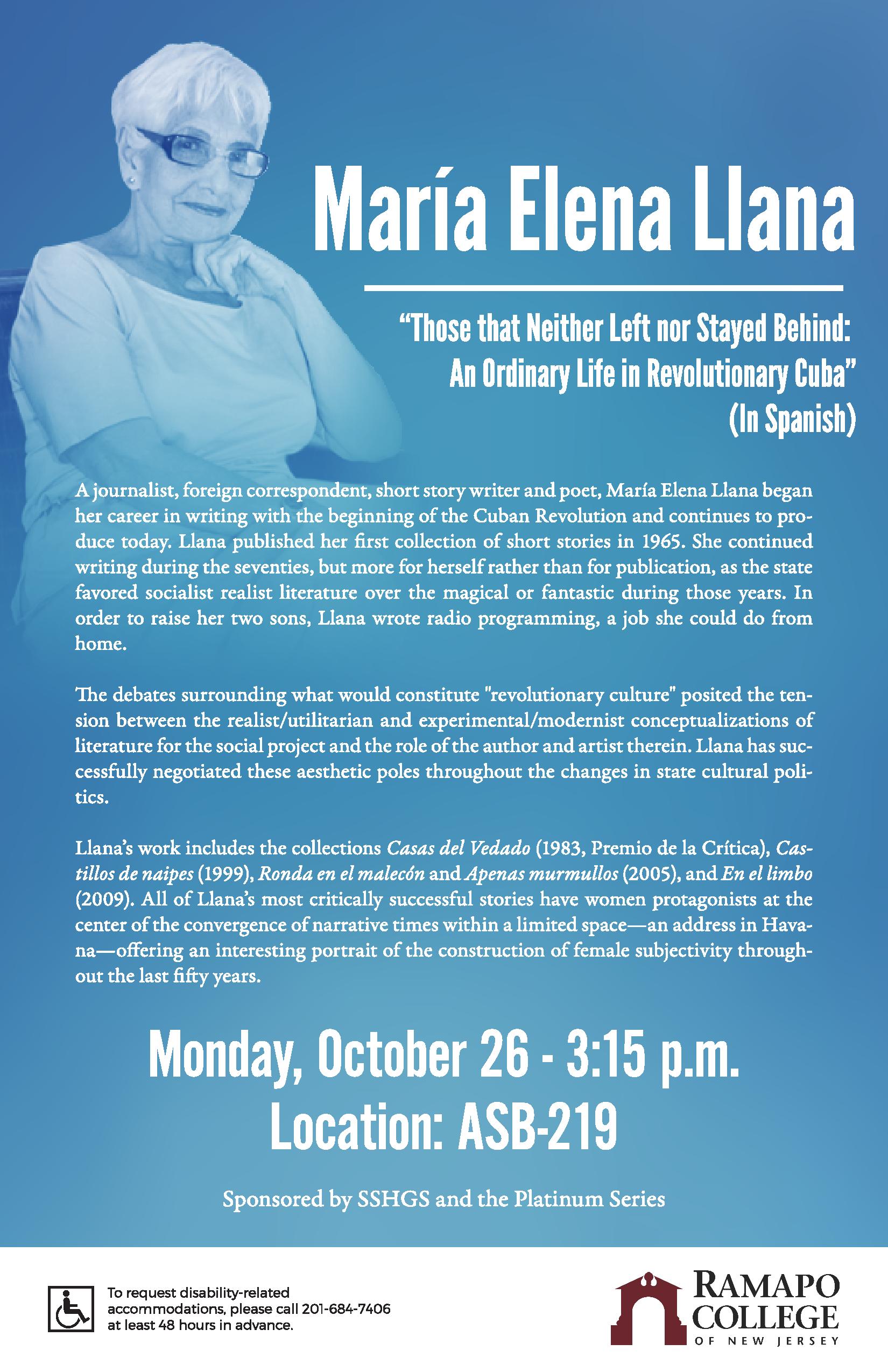 Presentation by Cuban Writer María Elena Llana - School of Humanities ...